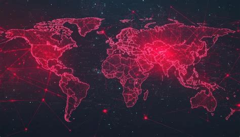 Digital World Map With Glowing Connections In A Dark Background