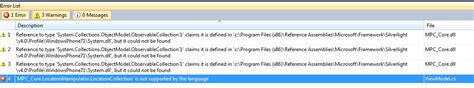 C Observablecollection Is Not Supported By The Language Stack