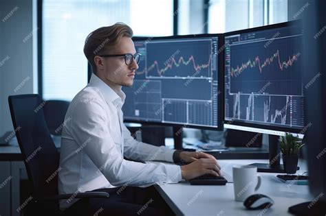 Premium Ai Image Shot Of A Young Man Using A Computer To Analyse Data