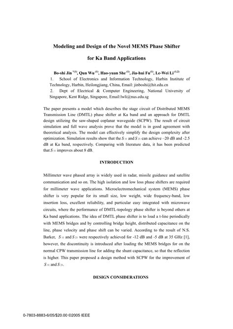 Pdf Modeling And Design Of The Novel Mems Phase Shifter For Ka Band