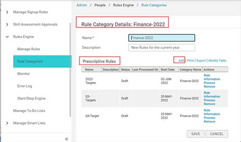 Add Categories From The Rule Categories Page