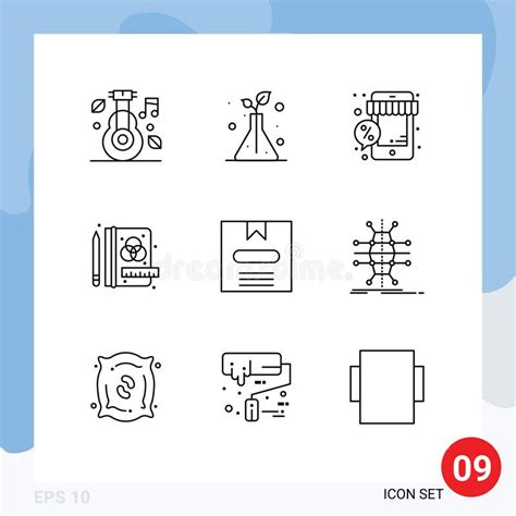 Set Of 9 Vector Outlines On Grid For Commerce Stationery Discount Process Shop Stock Vector