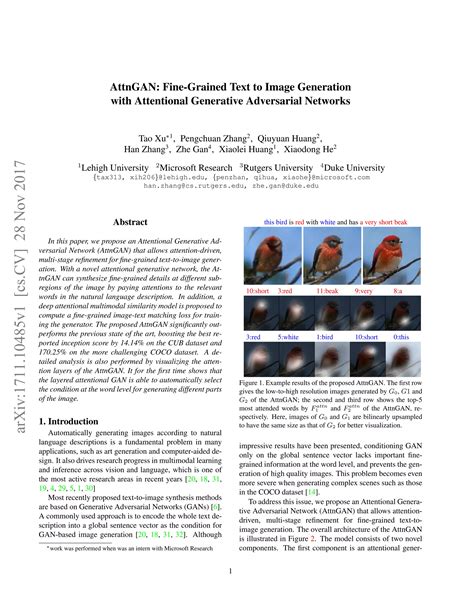 Attngan Fine Grained Text To Image Generation With Attentional Generative Adversarial Networks