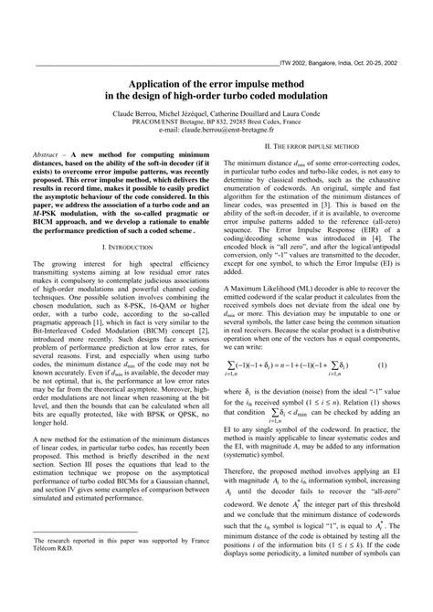 Pdf Application Of The Error Impulse Method In The Design Of High Order Turbo Coded Modulation
