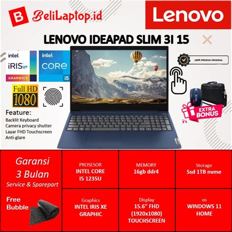 Jual Laptop Lenovo Ideapad Slim 3i 15 Intel I5 1235U Touch Blue 16Gb 1Tb Shopee Indonesia