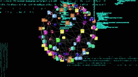 Network Of Social Media Icons Forming Sphere Data Processing Animation Stock Footage Video Of