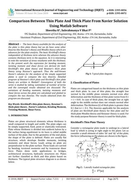 Irjet Comparison Between Thin Plate And Thick Plate From Navier Solution Using Matlab Software