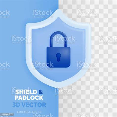 Shield와 Padlock 벡터 삽화는 3d 광택 및 플라스틱 스타일입니다 기술 및 금융 거래의 보안 보호 및 안전 목적 3