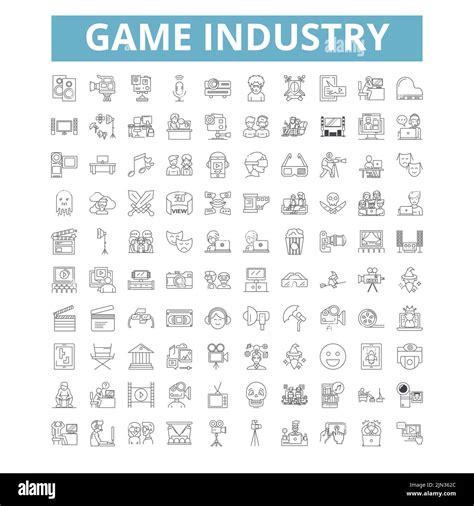 Game industry icons, line symbols, web signs, vector set, isolated ...