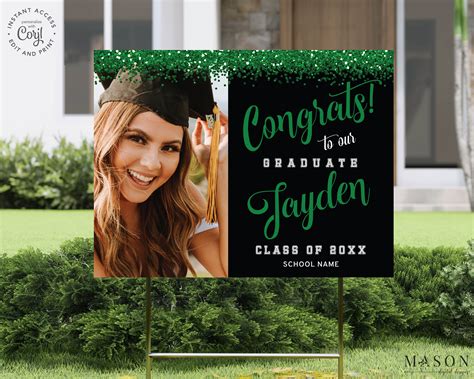 Graduation Yard Sign Template Photo Lawn Sign Green And Etsy
