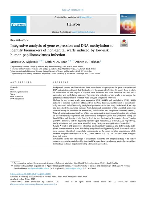PDF Integrative Analysis Of Gene Expression And DNA Methylation To Identify Biomarkers Of Non