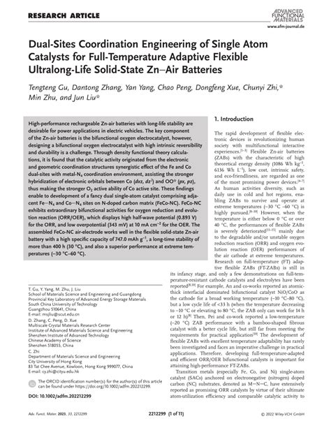 Dual‐sites Coordination Engineering Of Single Atom Catalysts For Full‐temperature Adaptive