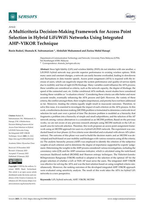 pdf a multicriteria decision making framework for access point