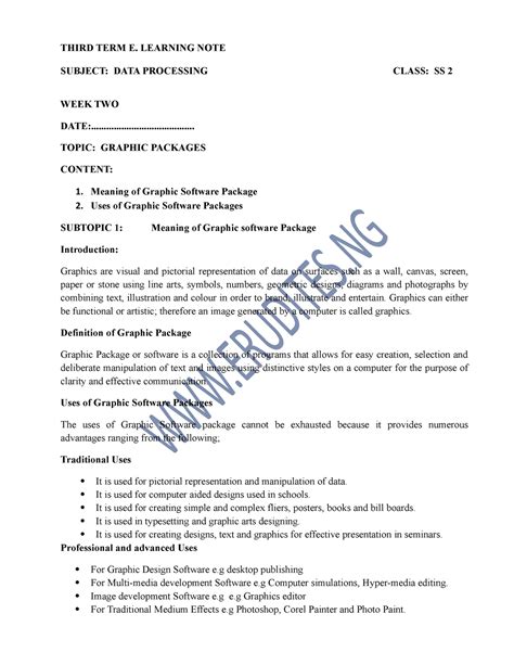 E Note Ss Two 3rd Term Data Processing Third Term E Learning Note Subject Data Processing