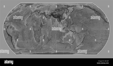 Grayscale Map Of The World In The Hatano Asymmetrical Equal Area Projection Centered On The