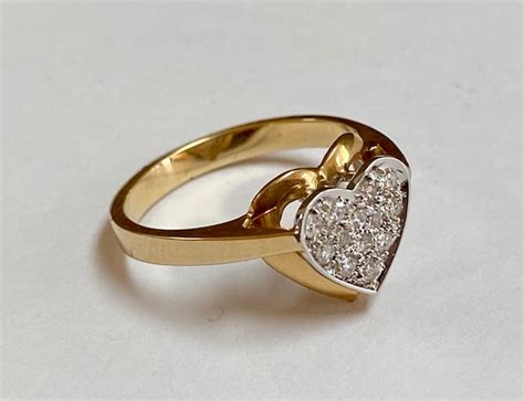 14k Yellow Solid Gold Heart Diamond Ring Gem