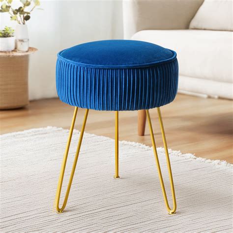 Dycanpo Blue Vanity Stool Vanity Chair With Velvet Upholstered Metal