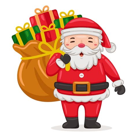 귀여운 산타 클로스는 만화 스타일 일러스트에서 크리스마스 선물을 제공합니다 프리미엄 벡터