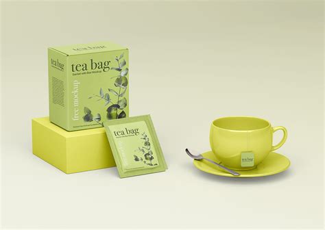 Free Tea Bag Sachet With Box Mockup Behance