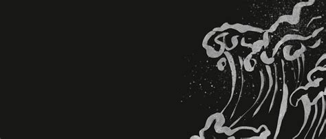 검은 배경에 바다 이미지가있는 은색 파도 패턴이있는 수평 추상 배너 텍스트를위한 공간 에도 시대 또는 일본식 개념의 붓질
