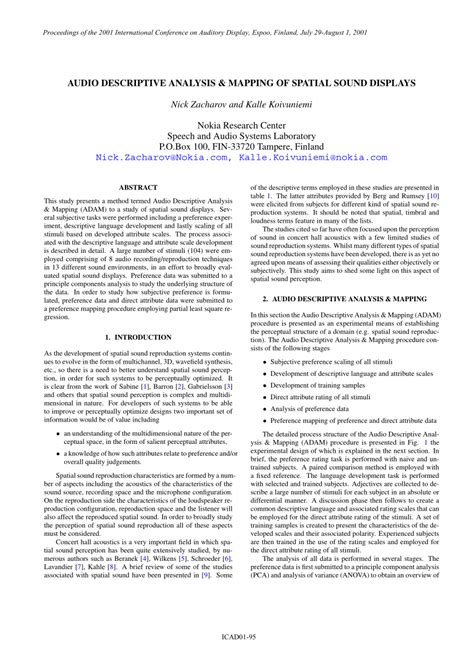 Pdf Audio Descriptive Analysis And Mapping Of Spatial Sound Displays