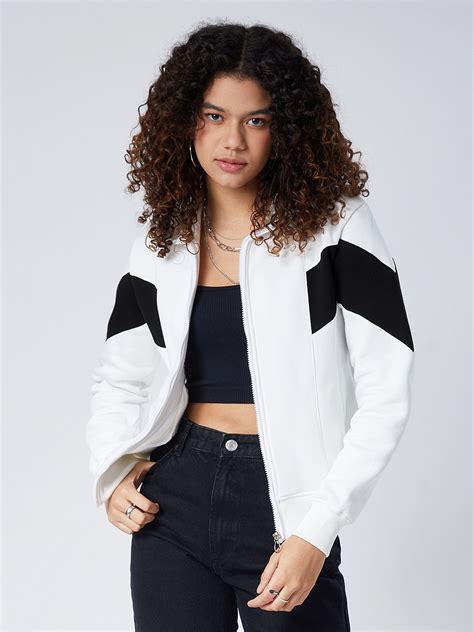 Buy Official Sleek Black And White Colour Block Women Jackets