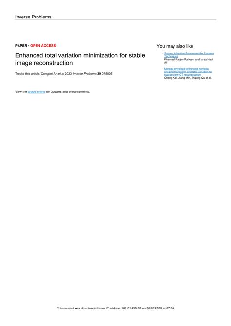 Pdf Enhanced Total Variation Minimization For Stable Image Reconstruction