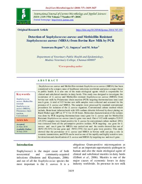 Detection Of Staphylococcus Aureus And Methicillin Resistant Staphylococcus Aureus Mrsa From