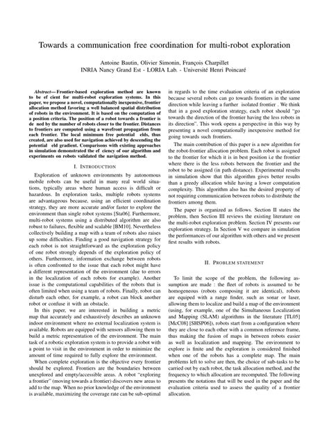 Pdf Towards A Communication Free Coordination For Multi Robot Exploration