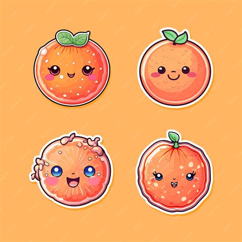 Autocollant Pamplemousse Couleurs Cool Kawaii Clip Art Illustration