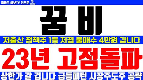 꿈비 주가전망 긴급속보 저출산 정책주 1등 저점 풀매수 4만원 갑니다 23년 고점돌파 폭등 상한가 갈겁니다 급등패턴 시장