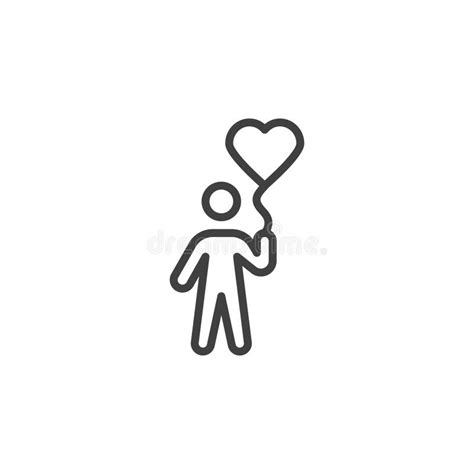 Man Holding A Heart Balloon Line Icon Stock Illustration Illustration Of Valentine Heart