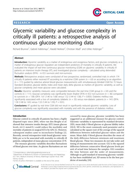 Pdf Glycemic Variability And Glucose Complexity In Critically Ill Patients A Retrospective