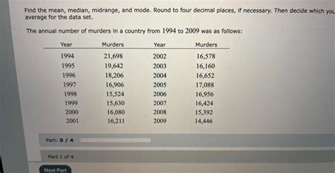 solved find the mean median midrange and mode round to