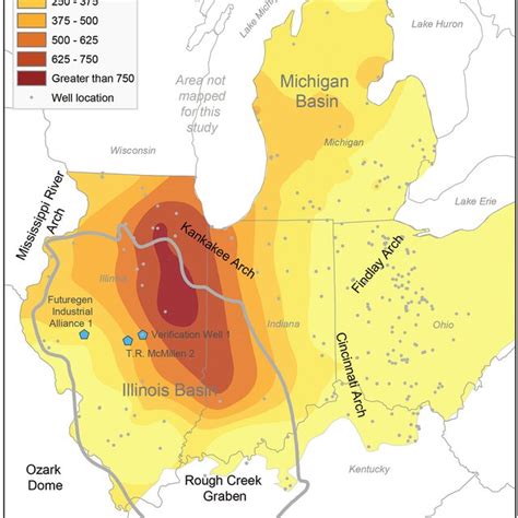 Isopach Map Of The Combined Mt Simon And Argenta Sandstones Indicating