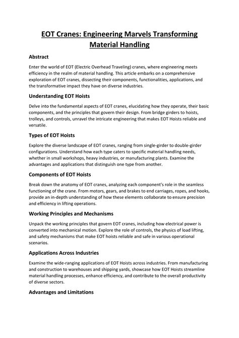 Ppt Eot Cranes Engineering Marvels Transforming Material Handling