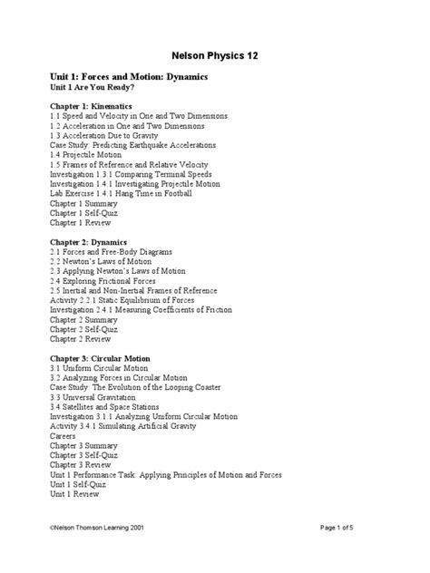 Table Of Contents Nelson Physics 12 Pdf Diffraction Force