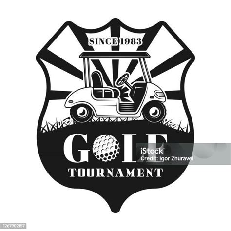 골프 토너먼트 벡터 쉴드 엠블럼 화이트 백그라운드에서 고립된 빈티지 흑백 일러스트 기에 대한 스톡 벡터 아트 및 기타 이미지 기 Championship 경쟁 Istock
