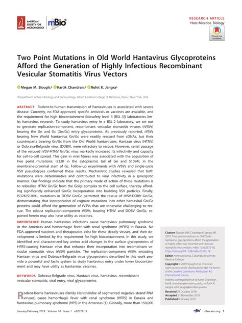 Pdf Two Point Mutations In Old World Hantavirus Glycoproteins Afford The Generation Of Highly