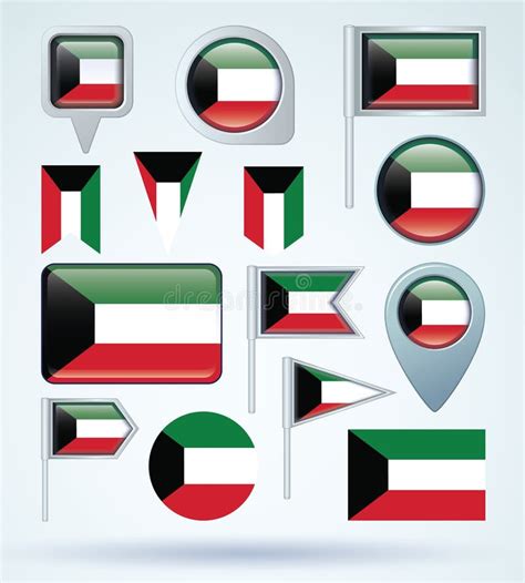 Collection Flag Of Kuwait Vector Illustration Stock Vector