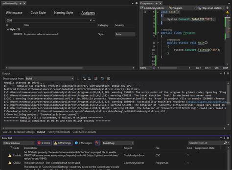 C How To Enable Code Analysis Ide0058 As A Build Error Stack Overflow