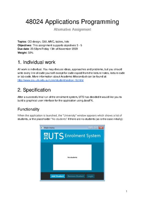 Specification Assignment 1 Specs 48024 Applications Programming Alternative Assignment