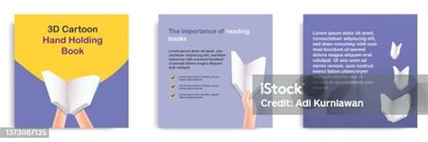 3d 만화 스타일 소셜 미디어 유익한 교육 및 학습 팁 포스트 배너 템플릿 레이아웃 디자인 핸드 홀딩 오픈 북 3차원 형태에 대한 스톡 벡터 아트 및 기타 이미지 Istock