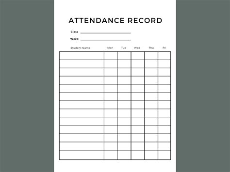 Printable Weekly Attendance Record Class Attendance Digital