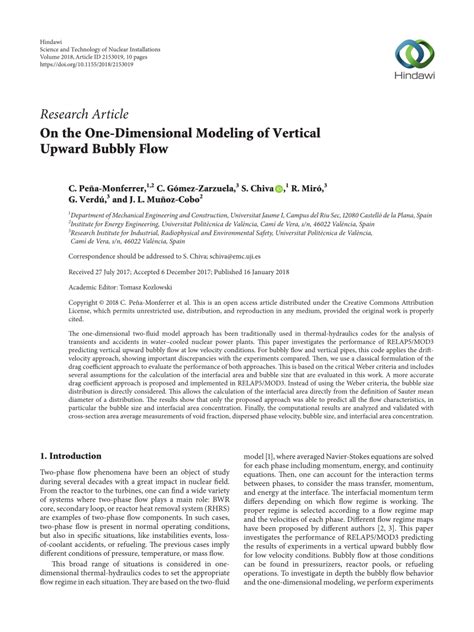 Pdf On The One Dimensional Modeling Of Vertical Upward Bubbly Flow