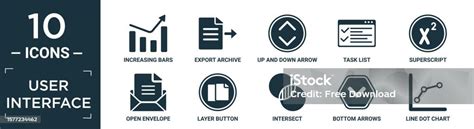 채워진 사용자 인터페이스 아이콘 세트입니다 평평한 증가 막대 그래픽 아카이브 내보내기 위쪽 및 아래쪽 화살표 작업 목록 위 첨자 봉투 열기 레이어 버튼 교차 아래쪽 화살표