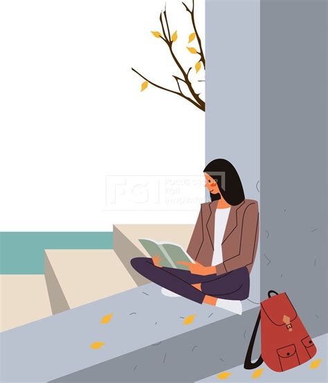 Sill247 프리진 일러스트 사람 생활 독서 라이프 벡터 에프지아이 캐릭터 나무 은행잎 은행나무 식물 전신 모던 모던한 심플한 심플 가을