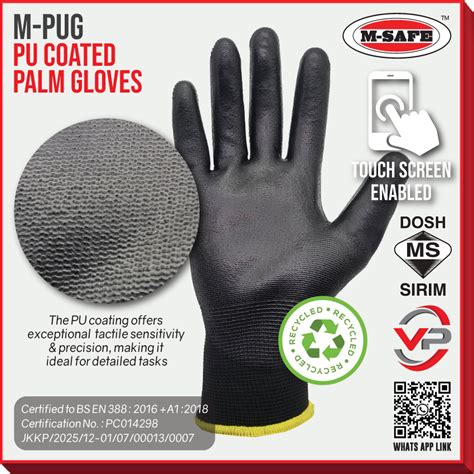 M Safe Sirim Dosh Pu Coated Palm Glove Pu Coating Gloves M Pug Glove