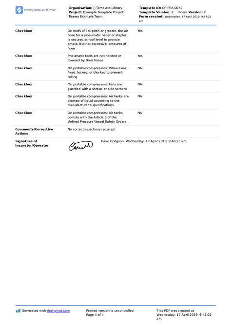 Pneumatic Tools Inspection Checklist Free And Editable Checklist
