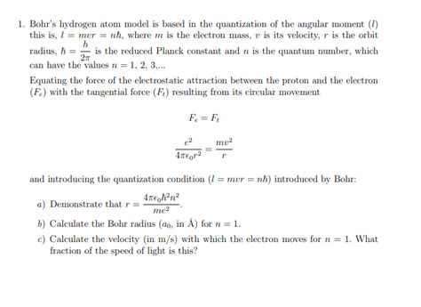Solved Bohrs Hydrogen Atom Model Is Based In The